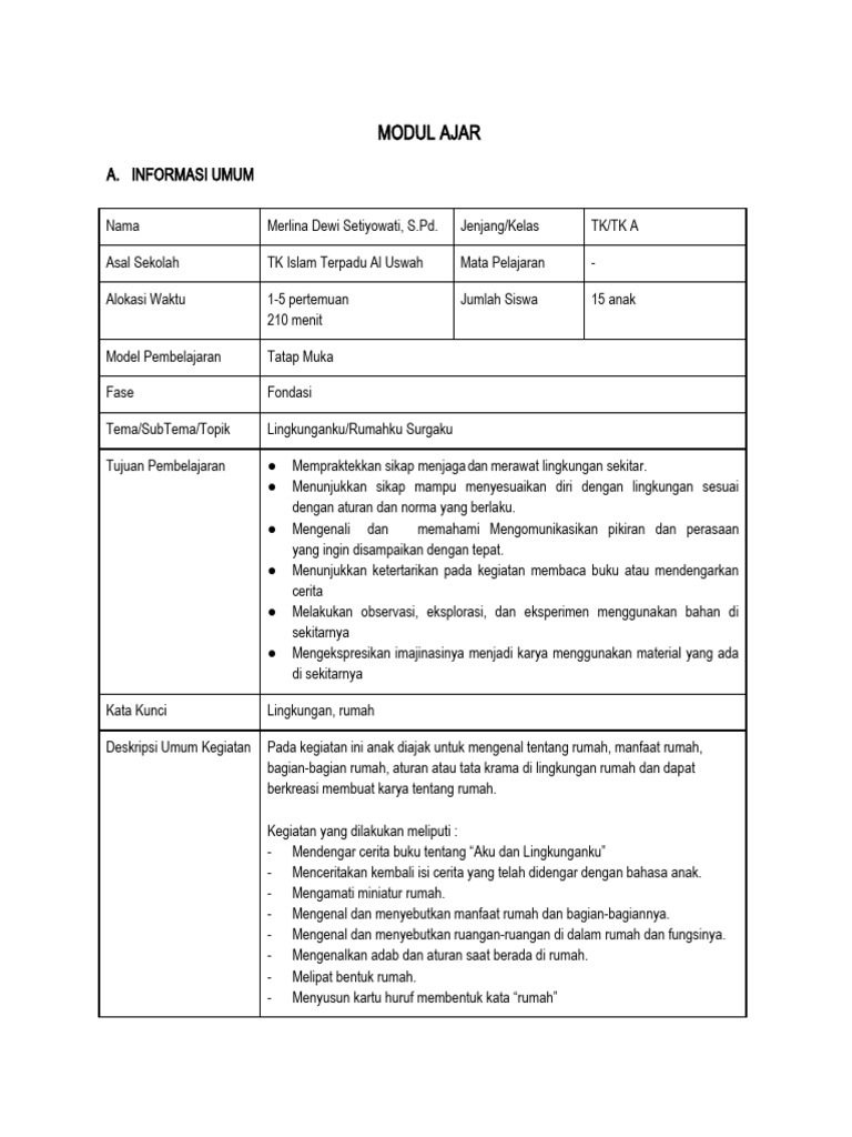 Modul Ajar Tema Lingkungan untuk TK | PDF