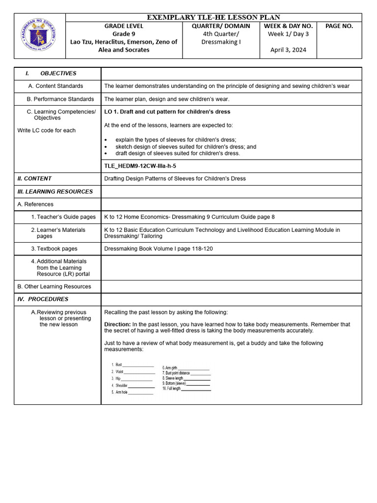 Types of Sleeves Lesson Plan | Download Free PDF | Lesson Plan | Learning