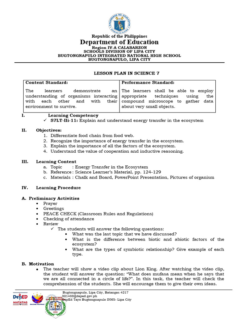 COT 2_2024_ENERGY TRANSFER | PDF | Ecosystem | Learning