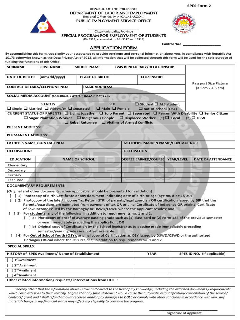4A SPES Application Form 2 v.2022 | Download Free PDF | Unemployment ...