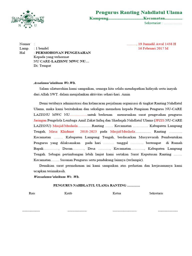 Permohonan SK Jpzis Masjid Musola | PDF