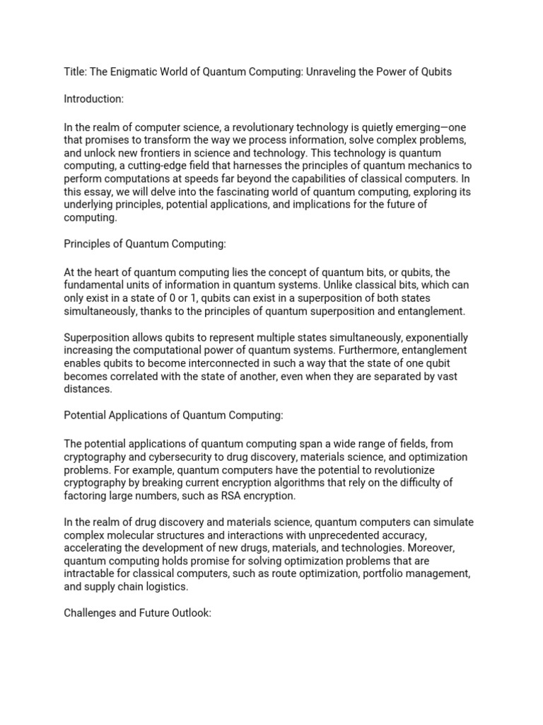 Title - The Enigmatic World of Quantum Computing - Unraveling The Power of Qubits | PDF ...