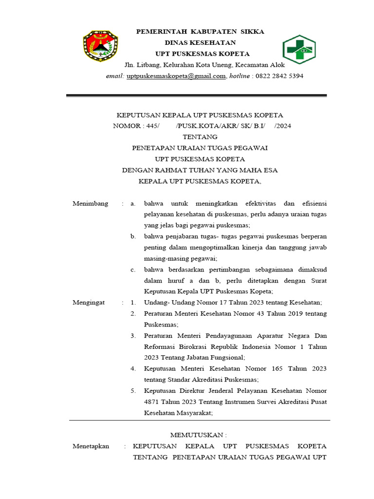 Pemerintah Kabupaten Sikka Dinas Kesehatan Upt Puskesmas Kopeta | PDF ...