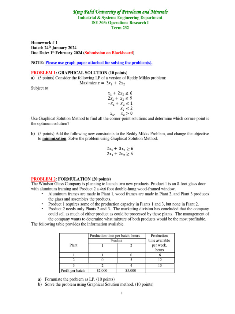 HW 01 - Ise 303 | PDF | Mathematical Optimization | Algorithms