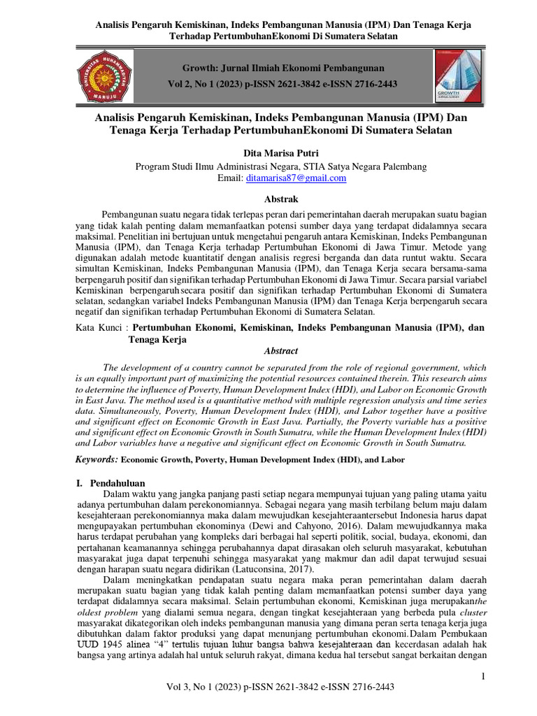Analisis Pengaruh Kemiskinan, Indeks Pembangunan Manusia (IPM) Dan Tenaga Kerja Terhadap ...