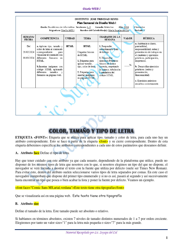 HTML-Tamaño, Tipo, Color de Letra y Ejercicios Practicos | PDF | HTML ...
