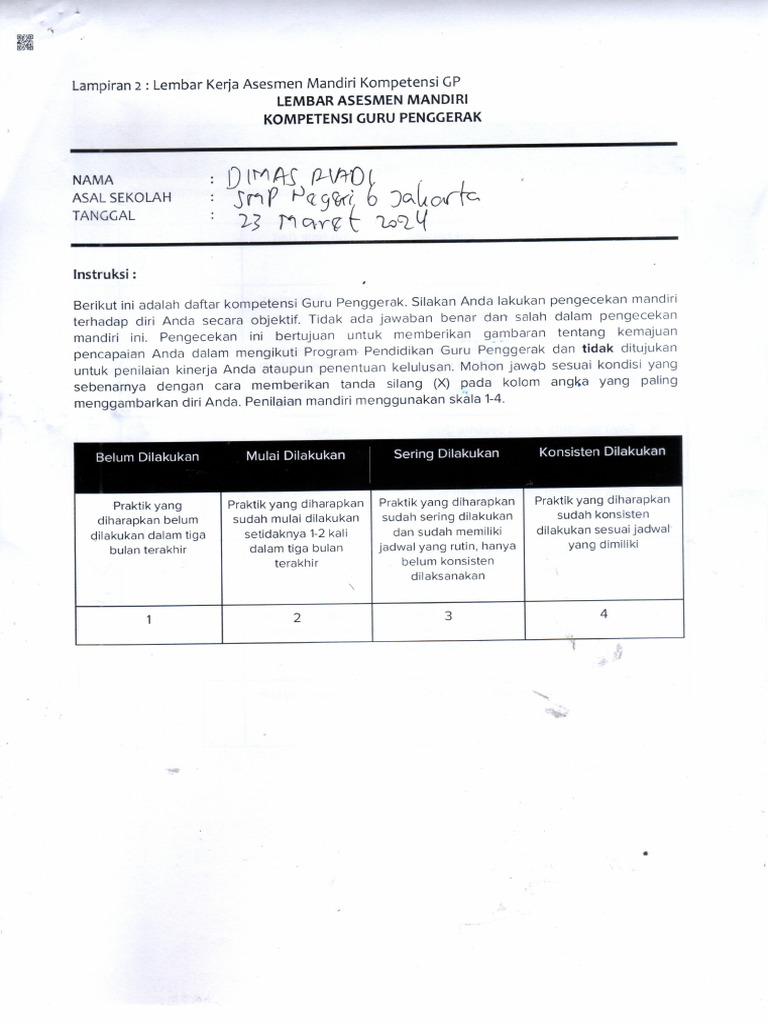 LK 2 - Asesmen Mandiri Kompetensi Guru Penggerak Dimas Riadi | PDF