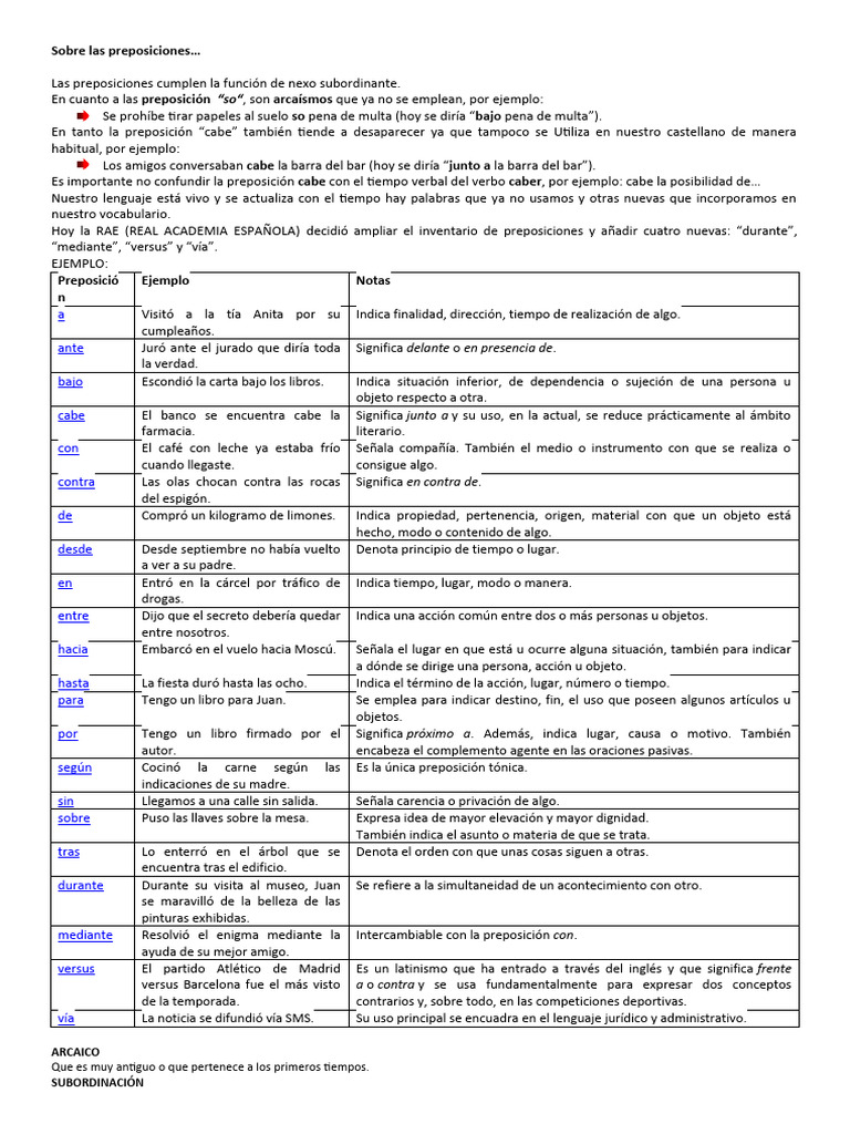 Sobre Las Preposiciones | PDF | Preposición y Postposición | Lingüística