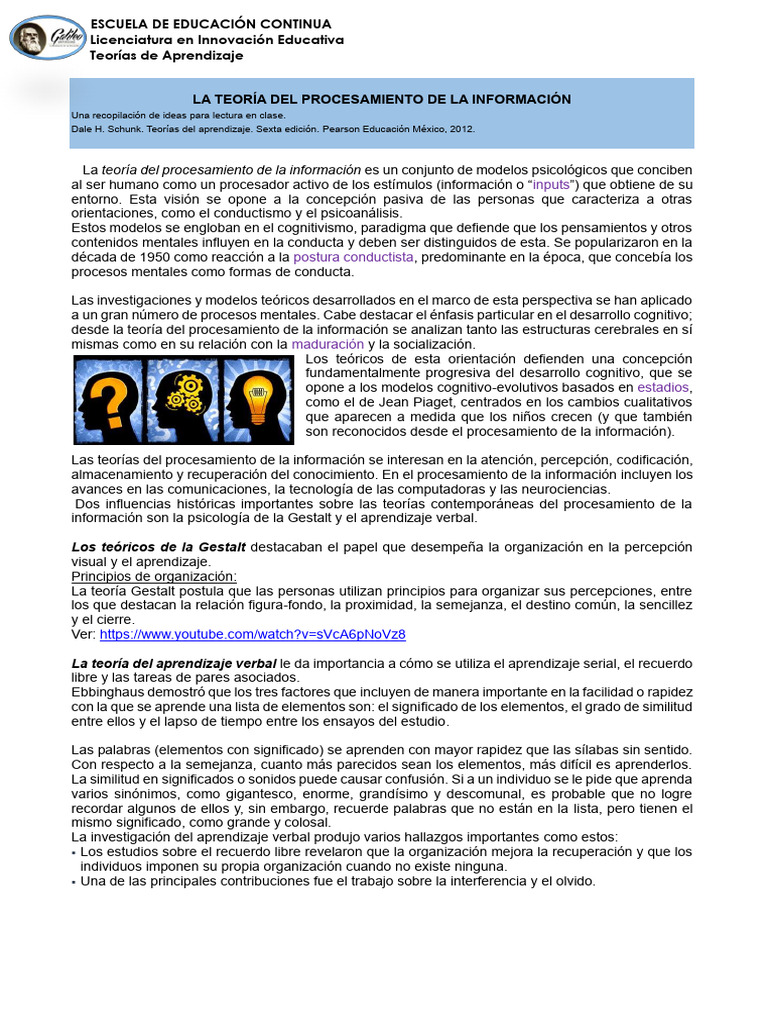 Lectura La Teor A Del Procesamiento de La Informaci N | PDF | Memoria | Aprendizaje