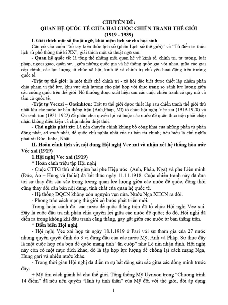 Chuyen de Quan He Quoc Te Giua Hai Cuoc CTTG 1919 1939 | PDF