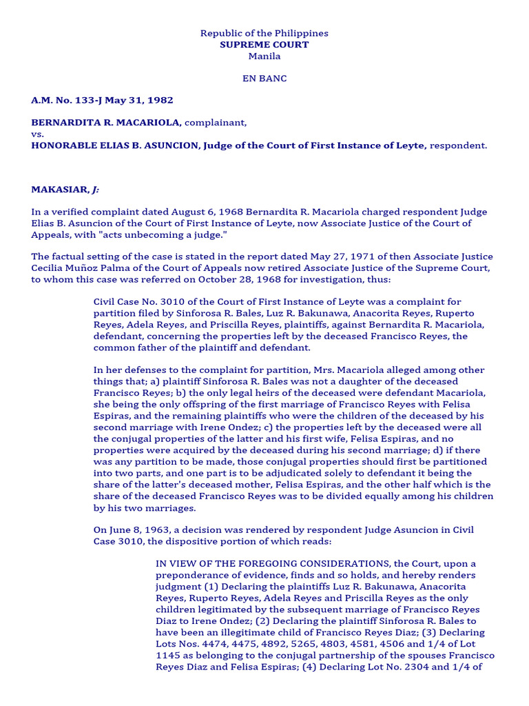 Political Law Defined - Macariola vs. Asuncion 1982 | PDF | Lawsuit | Judge