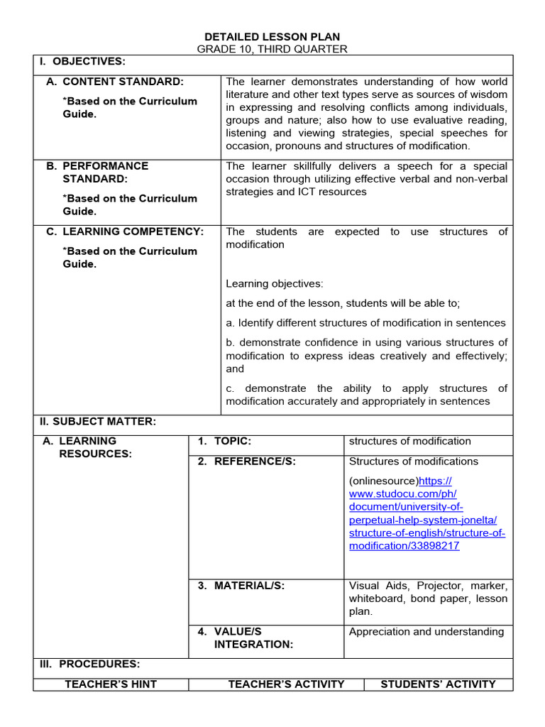 DETAILED-LESSON-PLAN-IN-structures of modification-JEAN KYLA MANGINLAUD ...