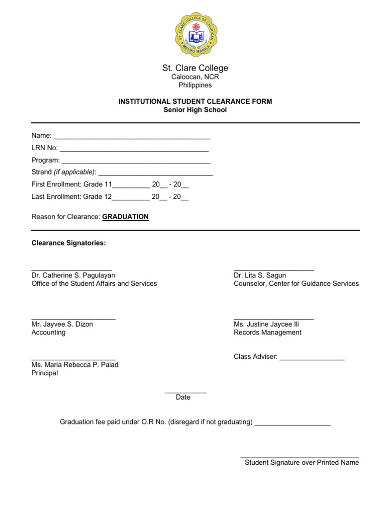 SHS Clearance Form | PDF