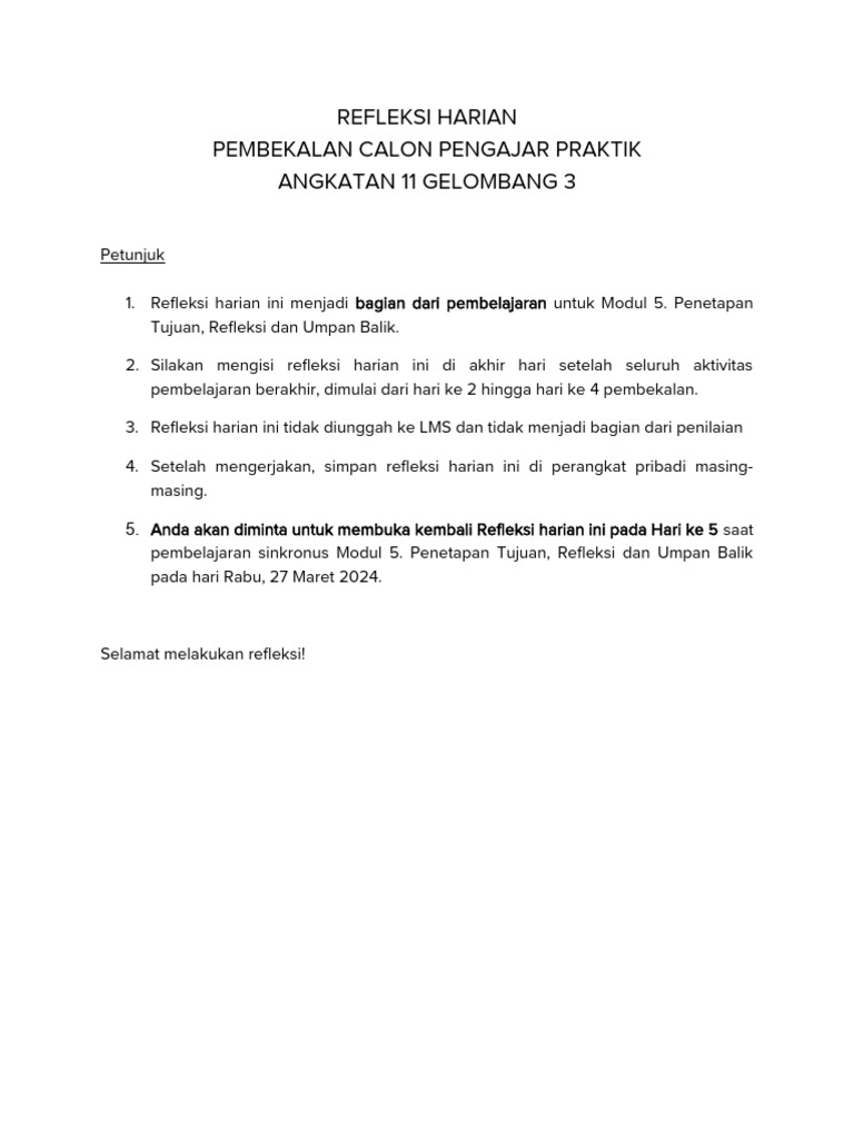 Ramli Lembar Refleksi Harian Mandiri (Hari Ke 2 SD Hari Ke 4) CPP - A11 - g3 | PDF