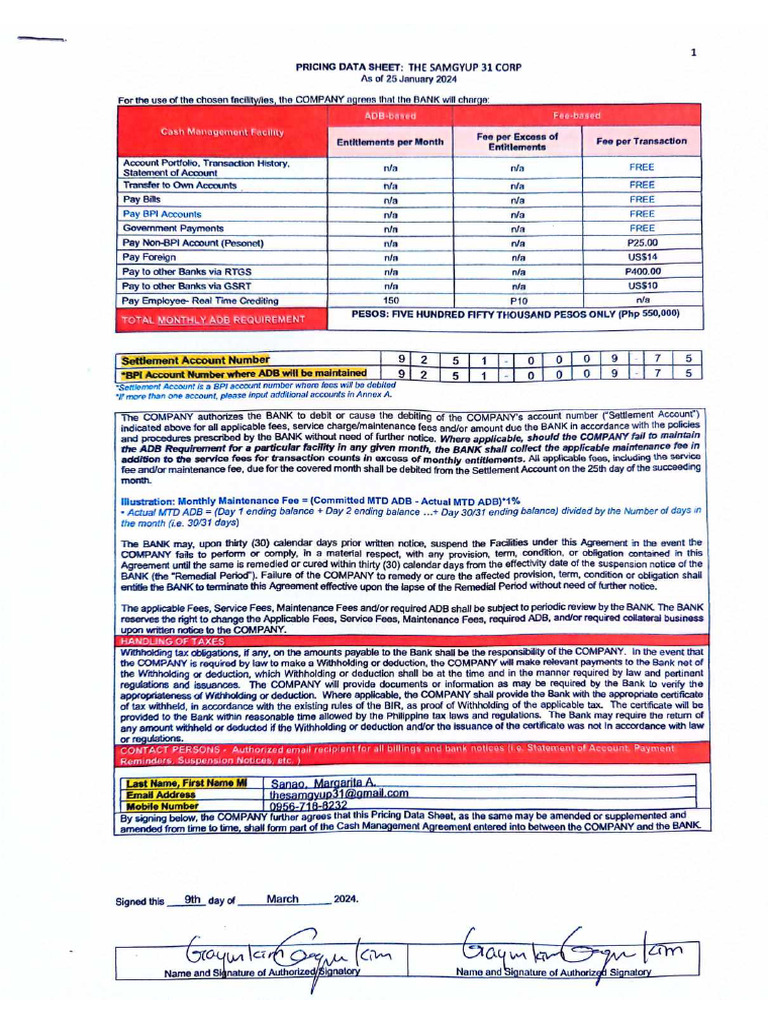 Pricing Data Sheet v13.1 - BPI Bizlink + Payroll . | PDF