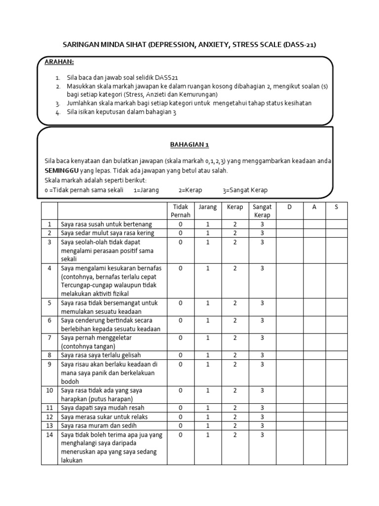 Saringan Minda Sihat DASS21 | PDF