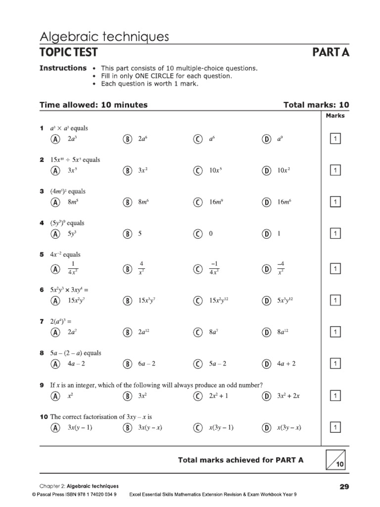 Algebra Extension Topic Test | PDF