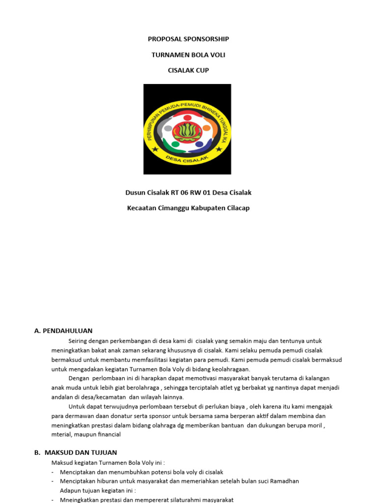 Proposal Sponsorship Bola Voly Cisalak 2024 | PDF | Olahraga & Rekreasi