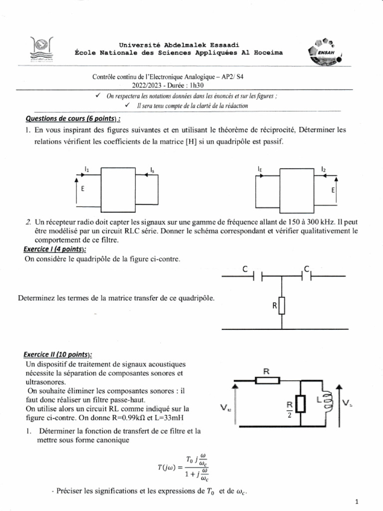 DS Ã©lectronique 2022-2023 | PDF