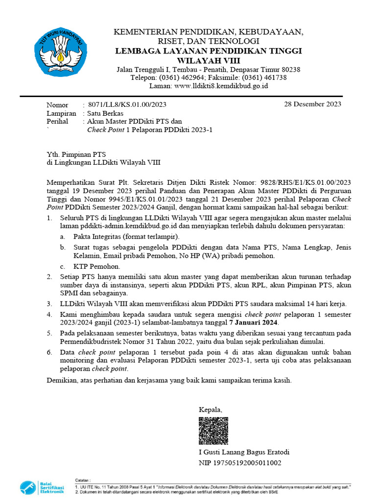 8071 - SE Akun Master PDDikti PTS | PDF