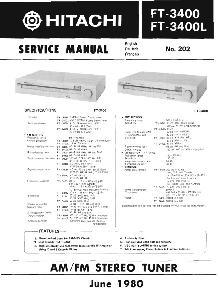 Hitachi FT 3400 Service Manual | PDF