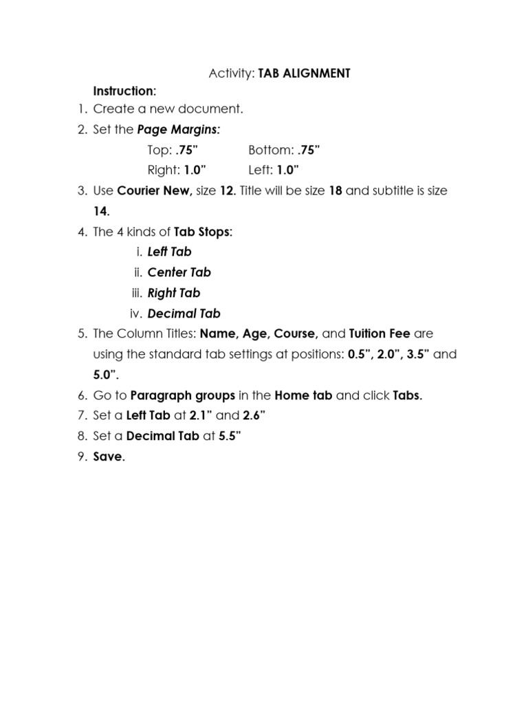Act 8 Tab Alignment Pdf