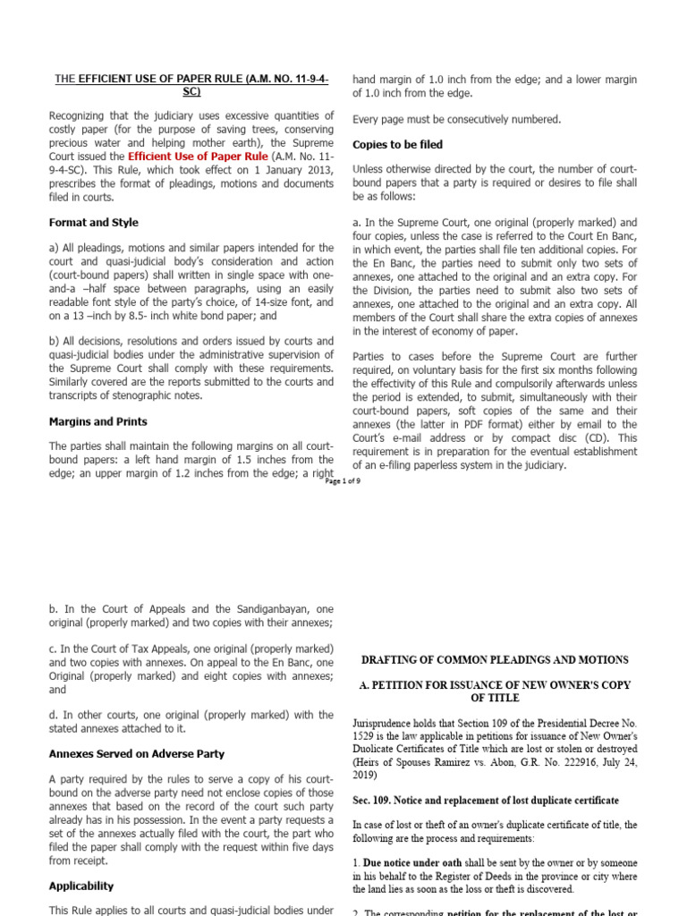 Efficient Rule and Petition For Issuancenof New Owners Title | PDF | Mortgage Law | Title (Property)