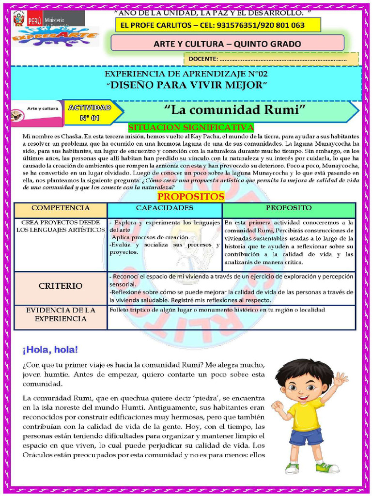 Experiencia de Aprendizaje #02 - Actividad 01 - 5to Grado - Arte y Cultura - 00001 | PDF