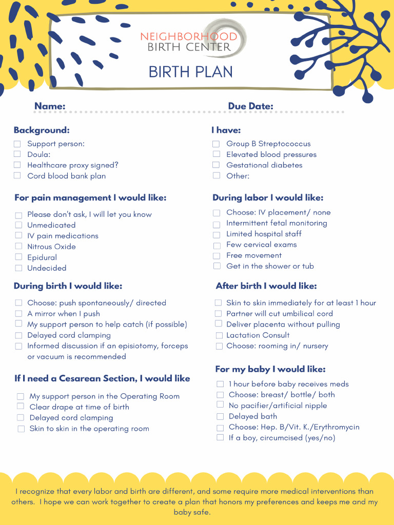Birth Plan Example | PDF