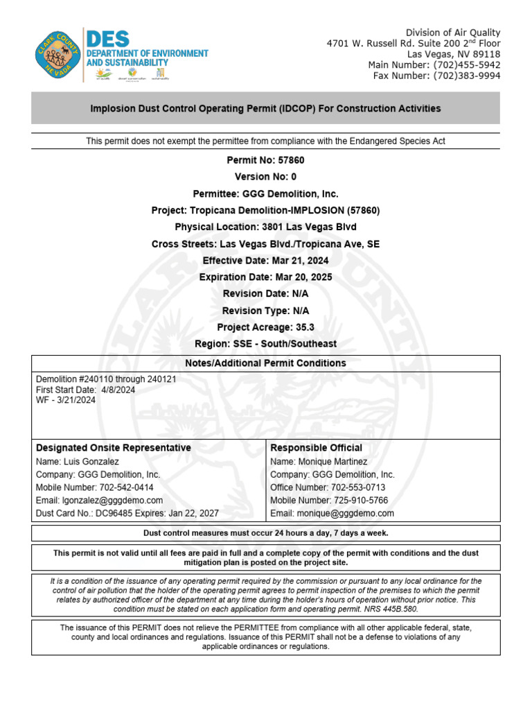 GGG Demolition Dust Control Permit | PDF | Dust | Road Surface