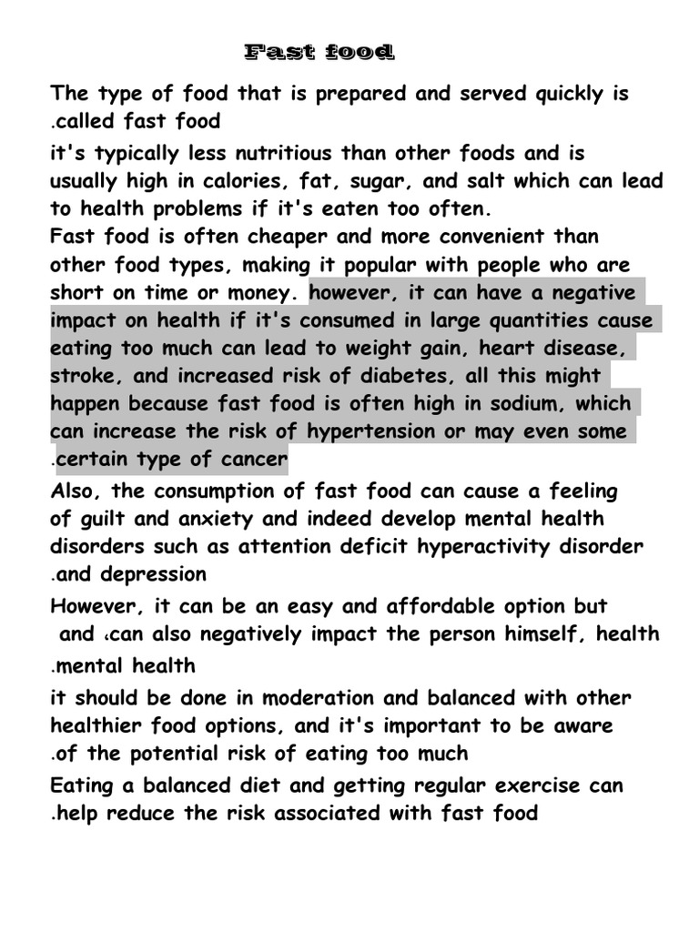 Fast Food Health Risks & Impacts | PDF | Wellness