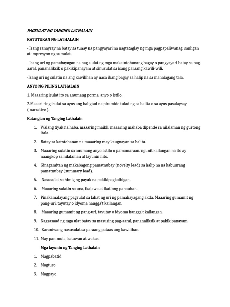 Pagsulat NG Tanging Lathalain | PDF