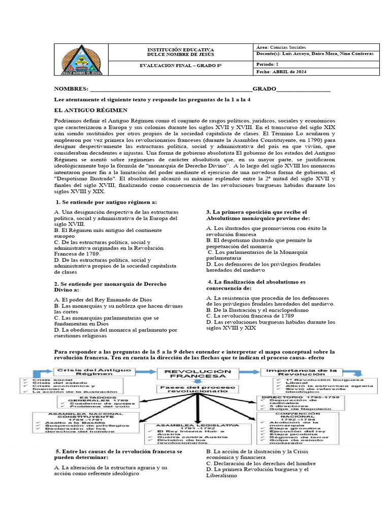 Evaluacion 8° Final Primer Periodo | PDF | revolución Francesa | Democracia