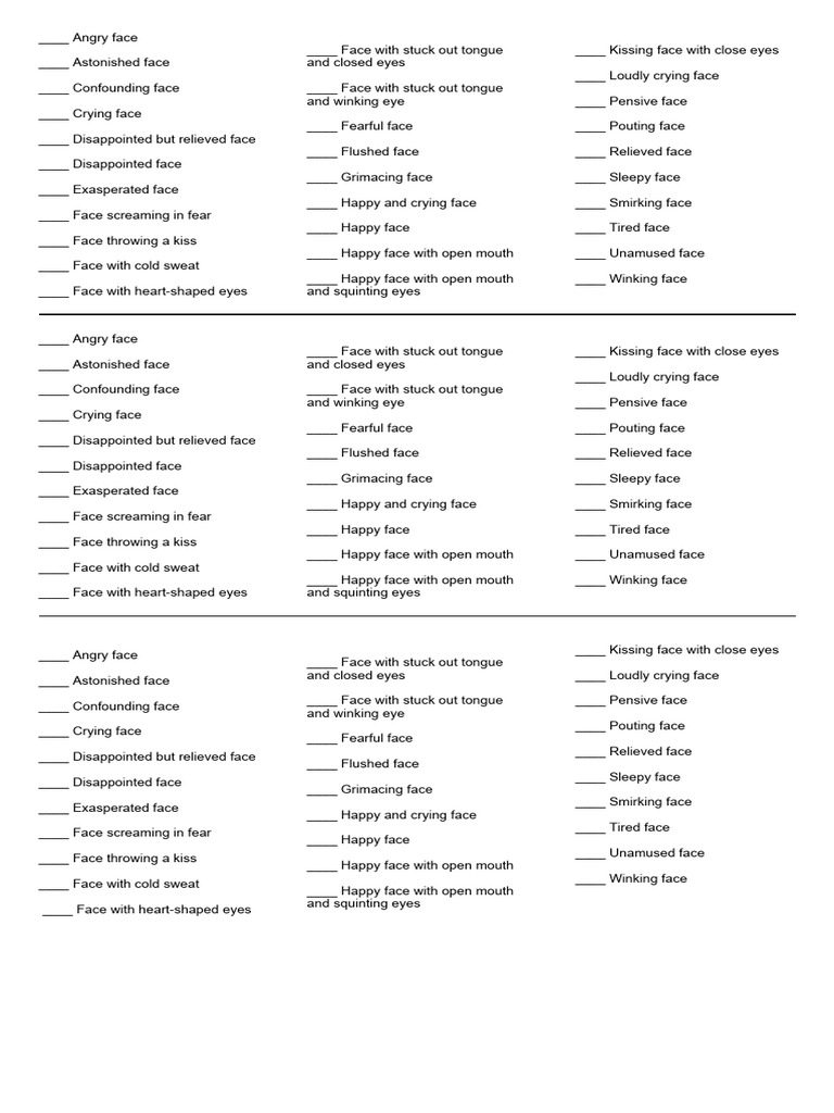 Adjectives - Emoji Descriptions - STUDENTS - Matching X 3 | PDF
