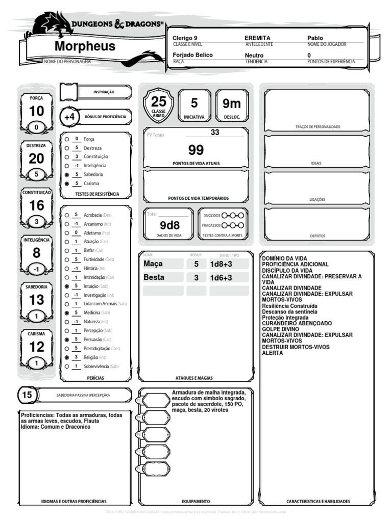 Ficha Do Morpheus 07 | PDF