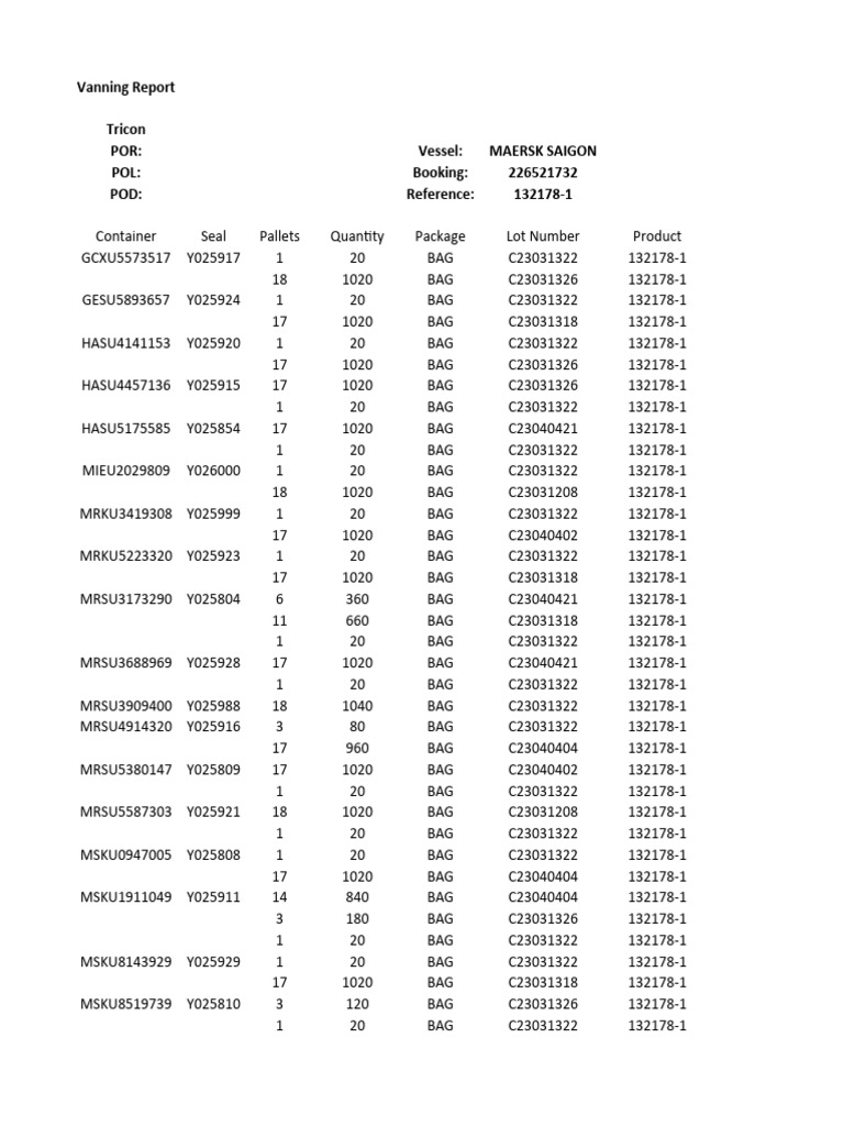 Vanning Report | Download Free PDF | Freight Transport