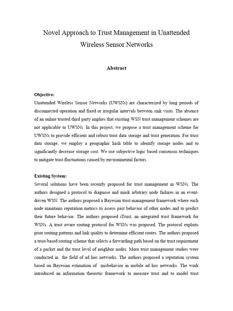 Novel Approach To Trust Management In Unattended Wireless Sensor