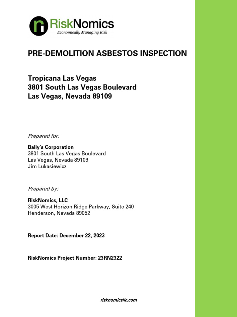 Tropicana pre-demolition asbestos inspection report | PDF | Asbestos ...