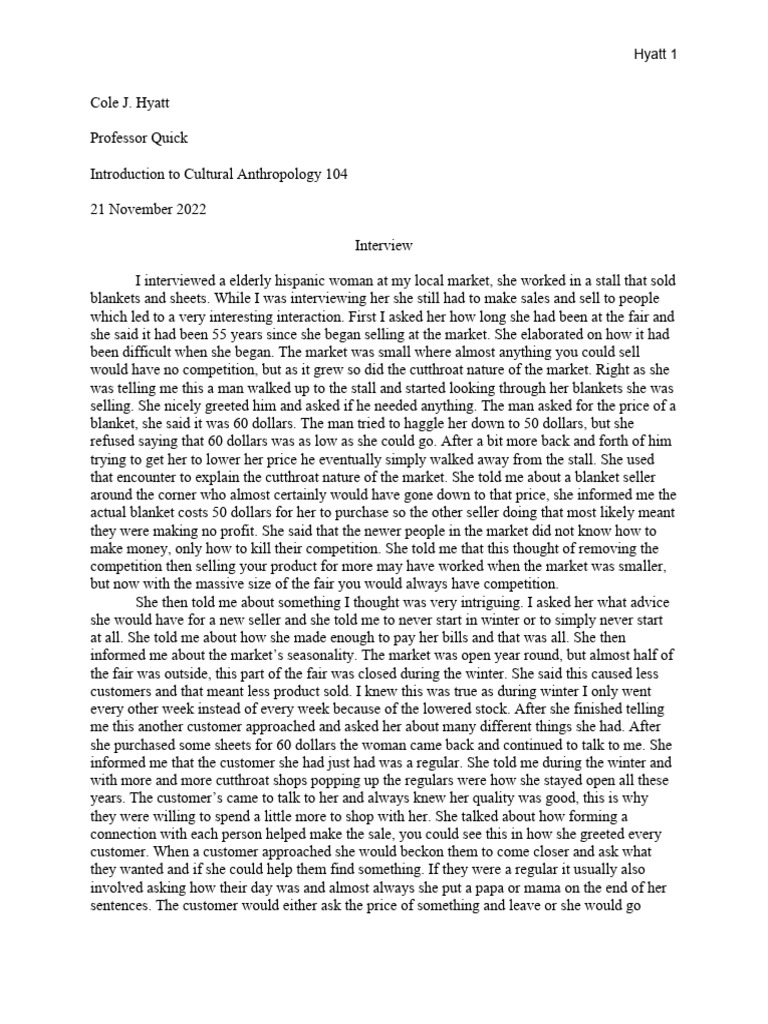 Anthro 104 Interview | Download Free PDF | Sales | Market (Economics)