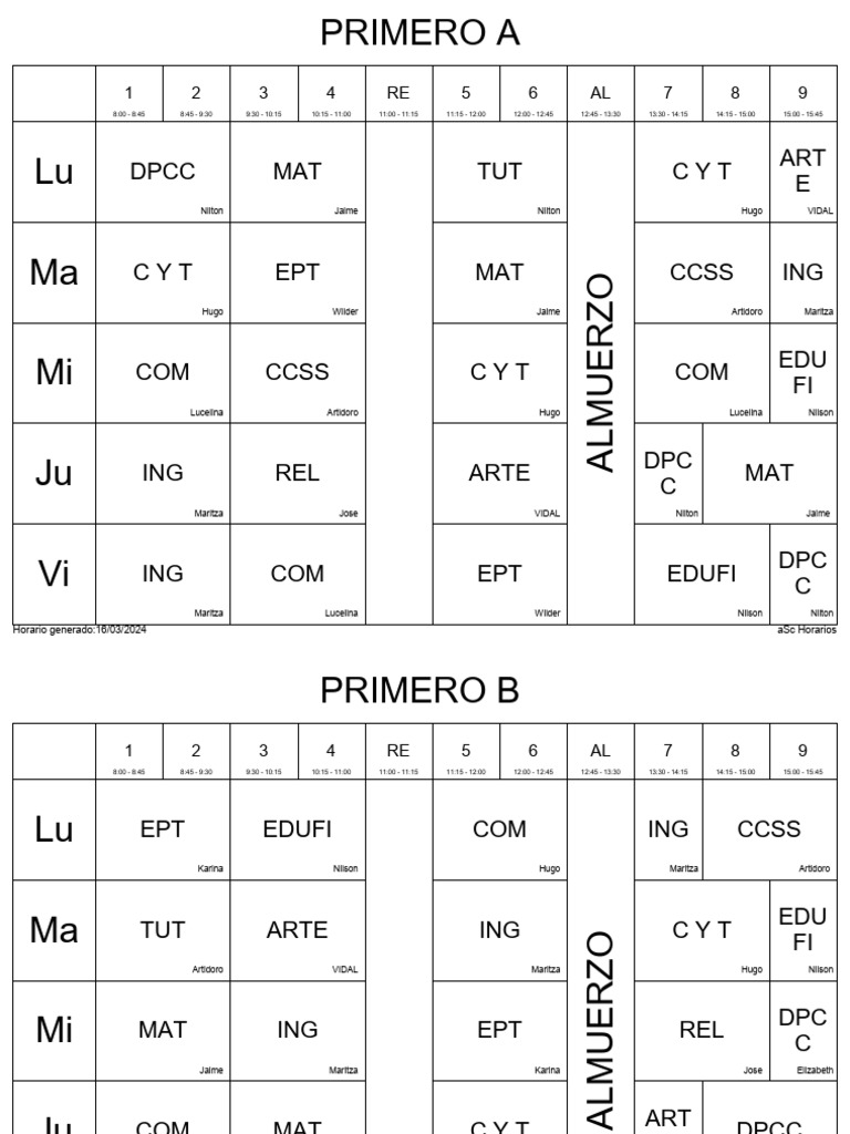 Horario Por Grados Kssa | PDF