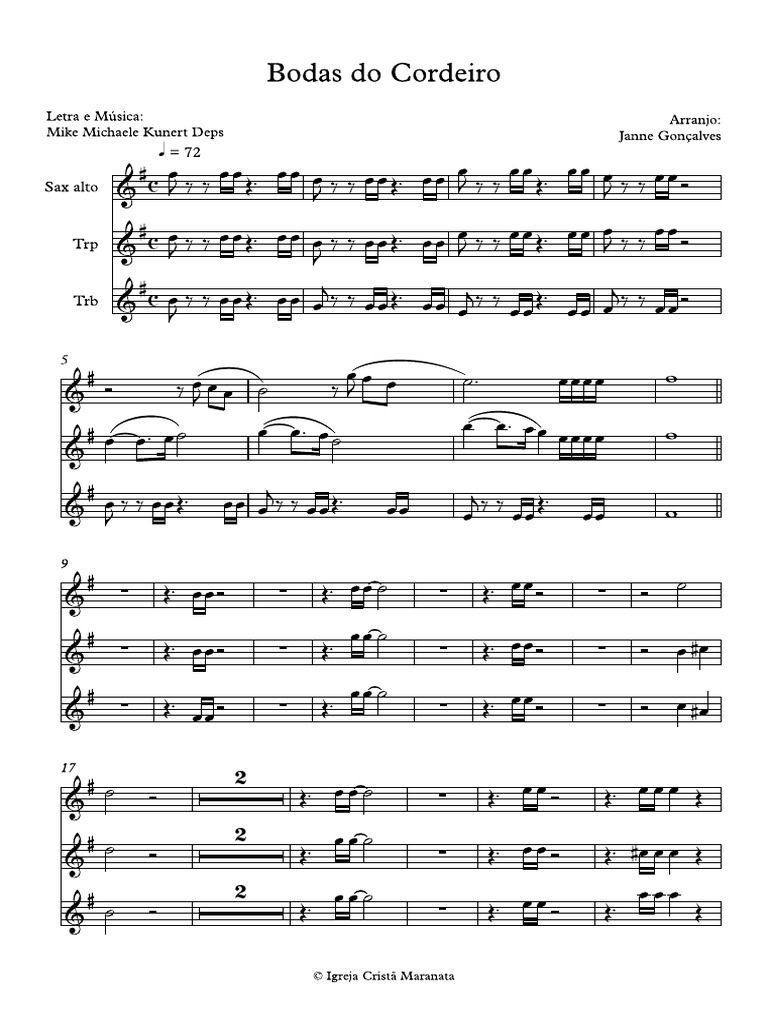 Bodas Do Cordeiro - Alto Sax (TRP - TRB) | PDF