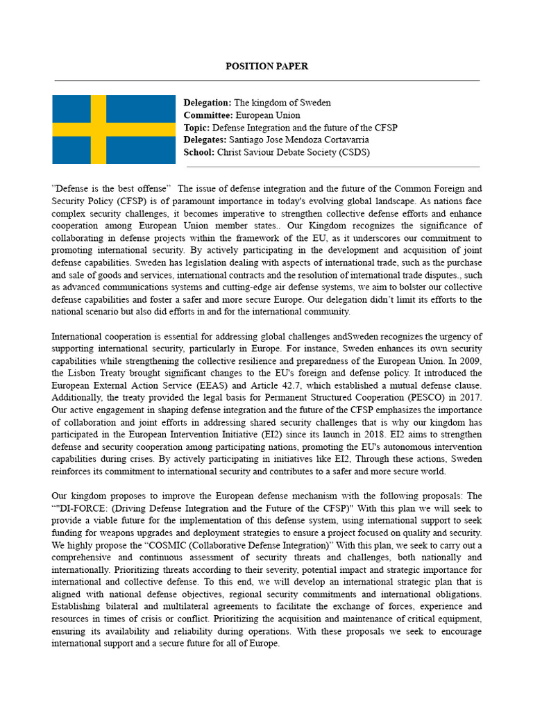 POSITION_PAPER | PDF | European Union | European Integration