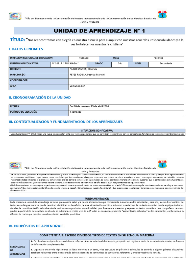 UNIDAD DE APRENDIZAJE 2024-Modelado-SEGUNDO | PDF | Aprendizaje | Evaluación