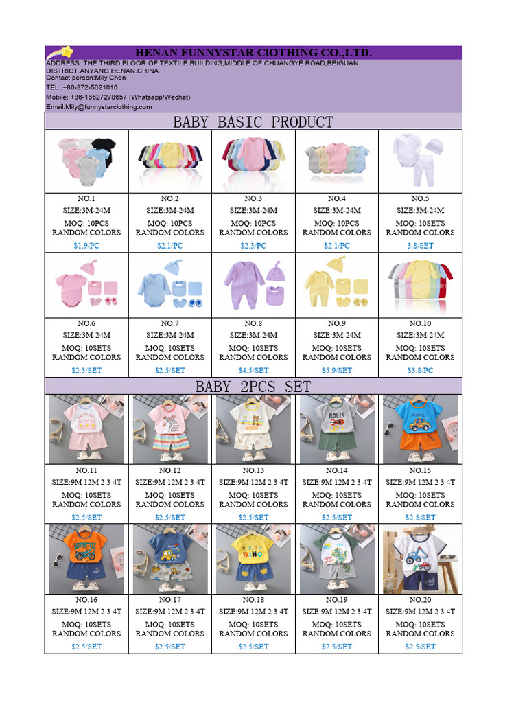 Baby Basic Product: Henan Funnystar Clothing Co.,Ltd | PDF | Textiles