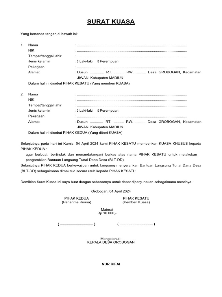 Surat Kuasa BLT-DD | PDF