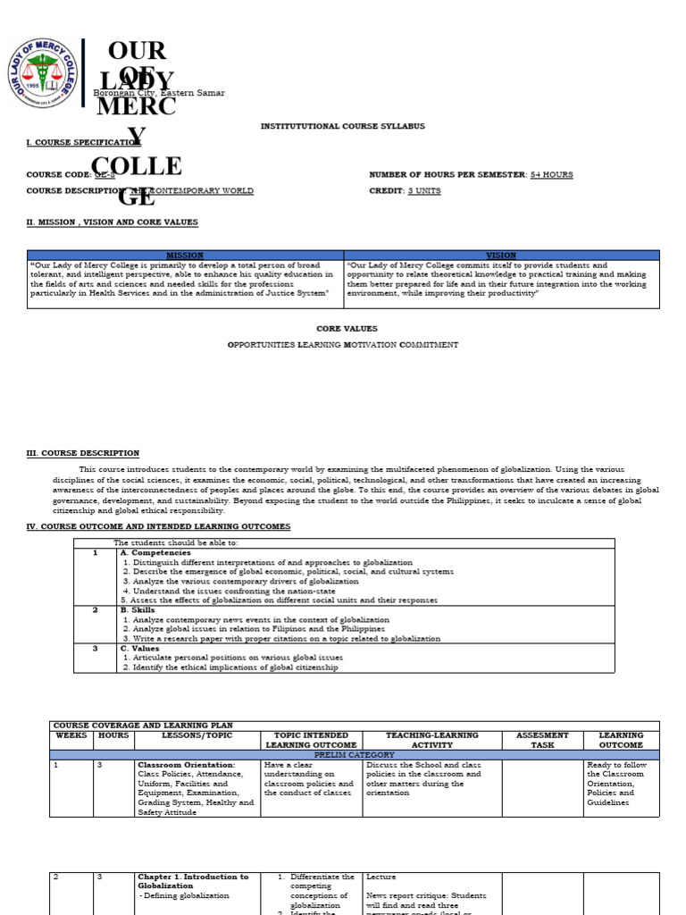 Syllabus-Contemporary World | PDF | Globalization | Citizenship