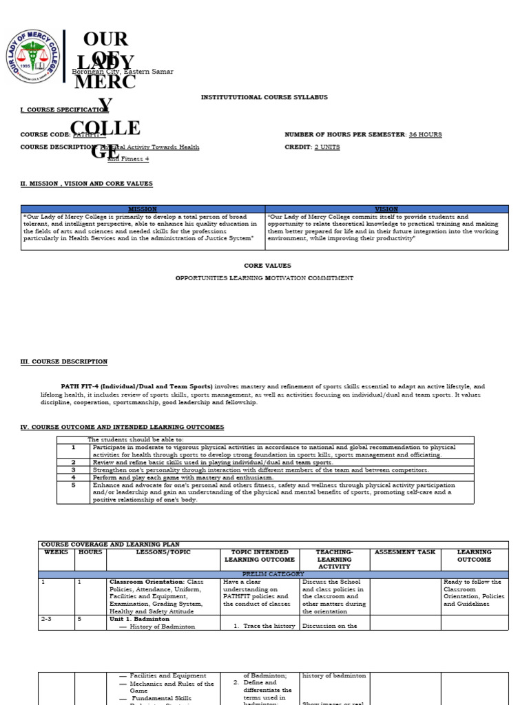 Syllabus-Pathfit 4 | PDF | Sports | Learning