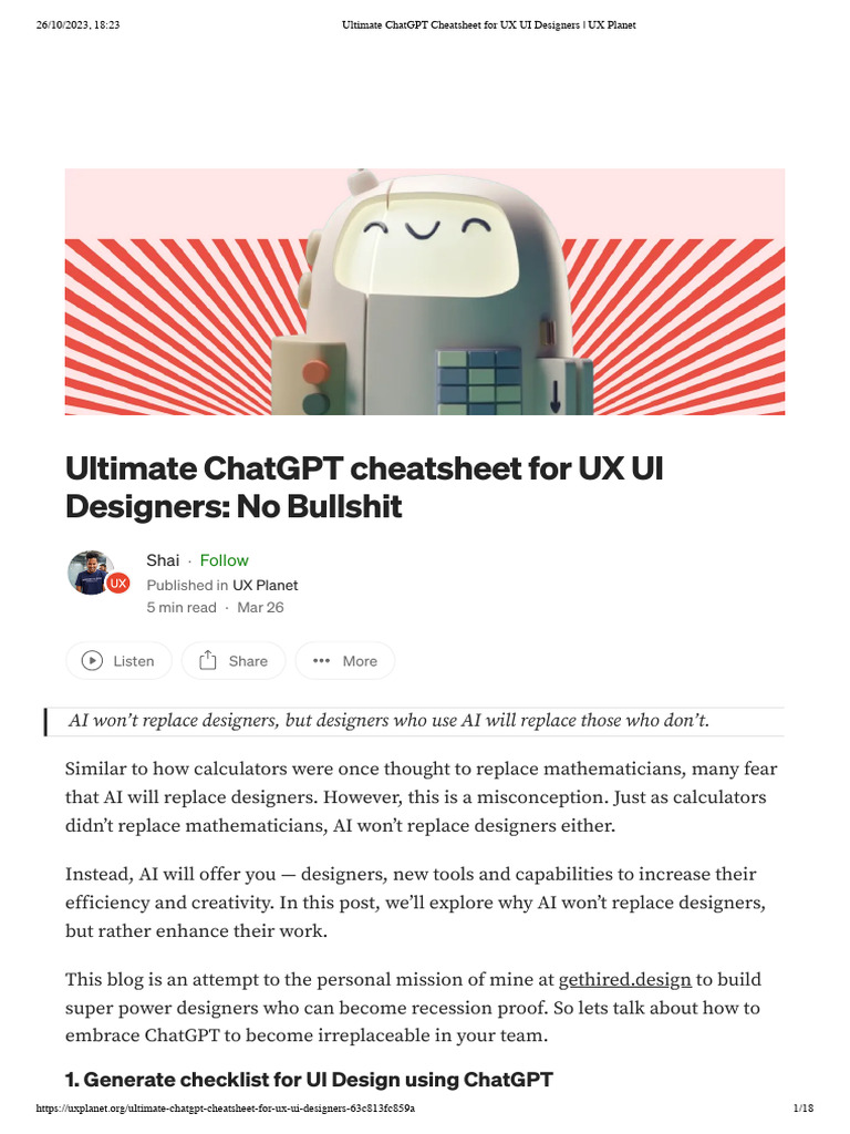 Ultimate ChatGPT Cheatsheet For UX UI Designers - UX Planet | PDF ...