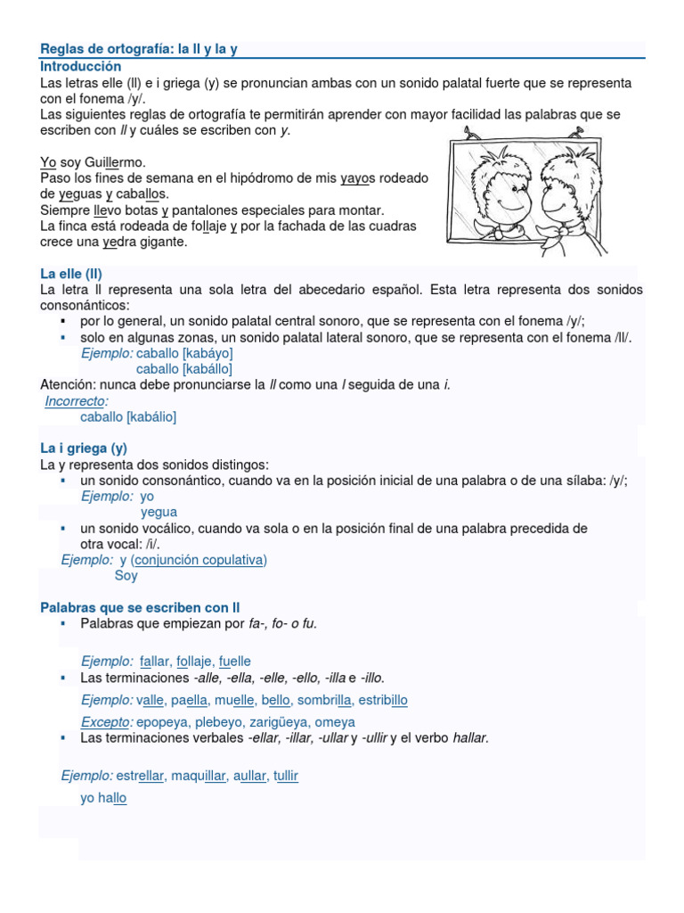 Reglas de Ortografía LL y La y | Descargar gratis PDF | Ortografía ...
