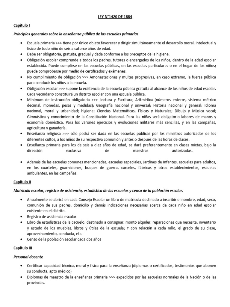 Ley 1420: Educación Primaria Obligatoria | PDF | Escuelas | Educación ...